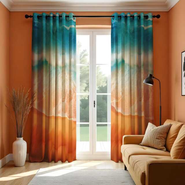 Beach Ocean Scene Curtains, Blue Wave & Sandy Shore Window Drapes ...