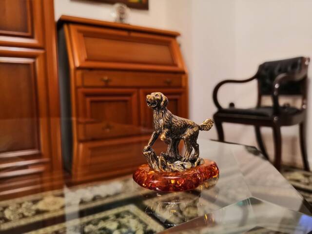 Dog Setter Bronze Figure With Amber Statuette Miniature Statue ...