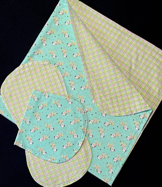 Hemstitch Zebra Jungle Receiving Blanket & 2 Burp Cloths, Flannel, Mint ...