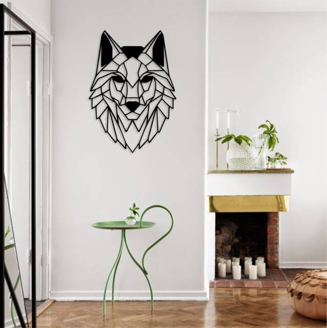 Geometric Wolf Metal Wall Art, Decor, Hangings, Modern Home Living Room ...