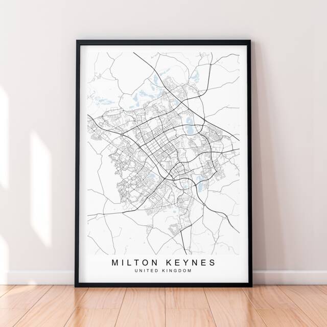Milton Keynes City England Map Print Poster Minimalist Home Decor UK ...