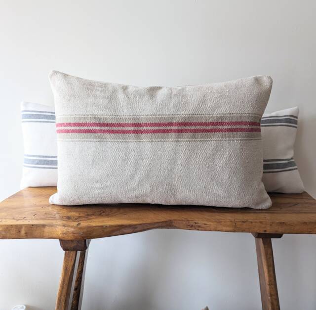 French Rustic Cushion Cover Rectangular Heavy Grain Sack Pillow, Red ...