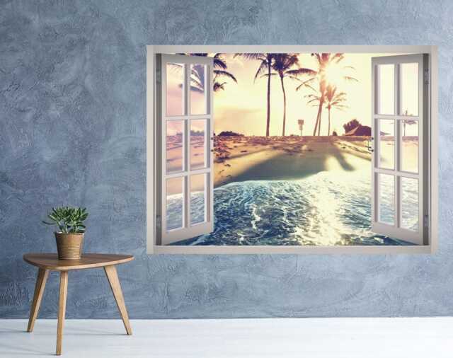 Bay Beach View Window 3D Wall Decal Art Removable Wallpaper Vintage ...