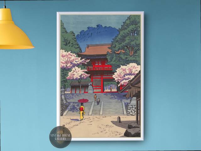 Spring At Kurama Temple By Asano Takeji 1953 Ukiyo-E Japanese Wall Art Print Woodblock Restored ...