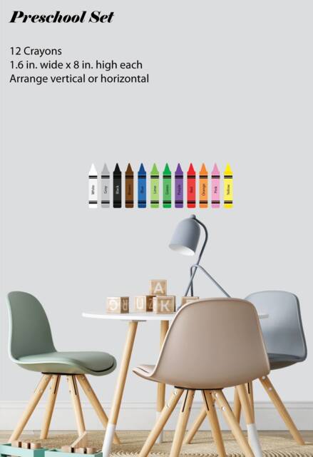 Crayon Wall Decals, Peel & Stick, Reusable Decal, Set Of 12 Crayon Wall ...