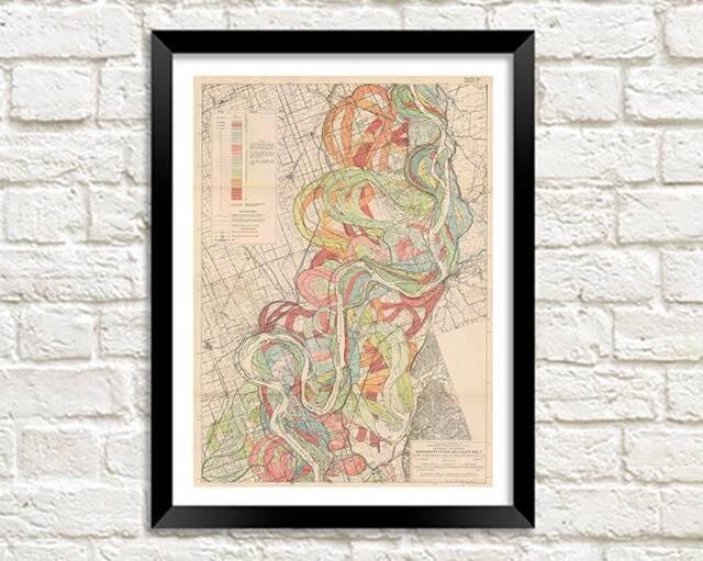 Mississippi Print Vintage River Meander Map Artwork by Etsy | ufurnish.com