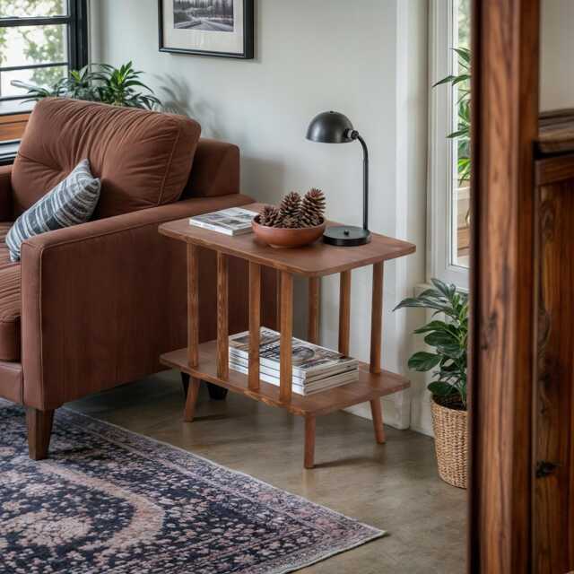 Wooden Side Table, Retro Coffee Table, Modern Shelf Table, Rustic ...