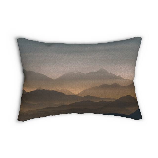 Boho Throw Lumbar Pillow, Abstract Landscape, Nature Brown Blue, Green ...