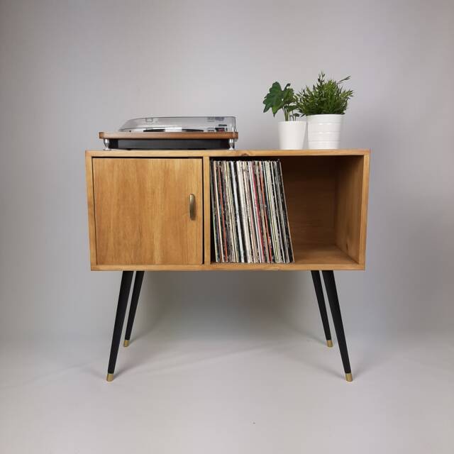Solid Pine Oak Sideboard - Mid-Century Modern Vinyl Record Storage by ...
