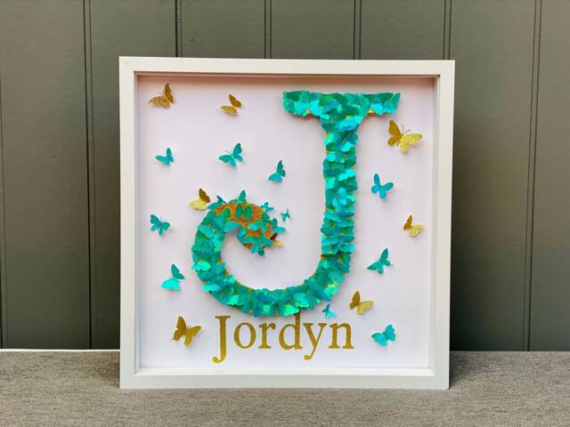 Turquoise & Gold Monogram Letter Butterflies Letters, Personalised Name ...