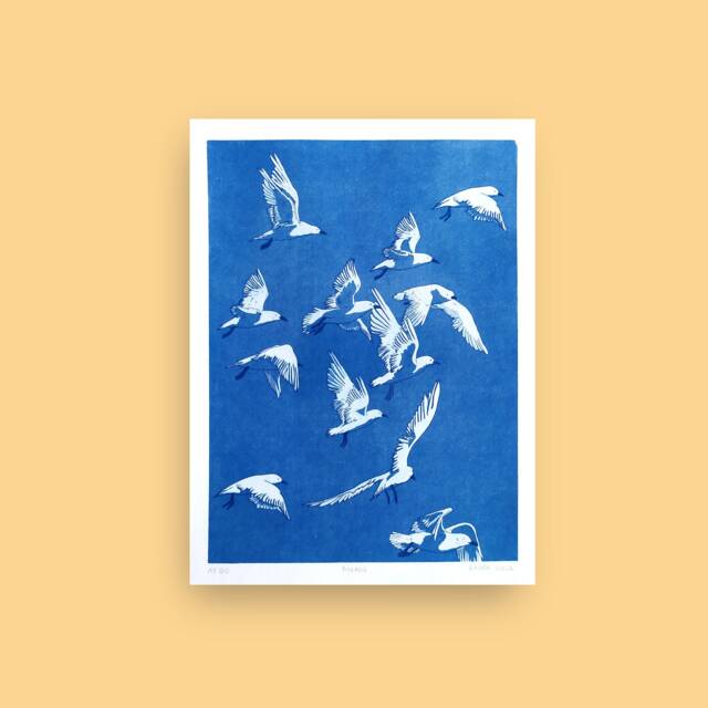 Cyanotype Illustration Inspired By Birds Flying Away The Sea by Etsy ...