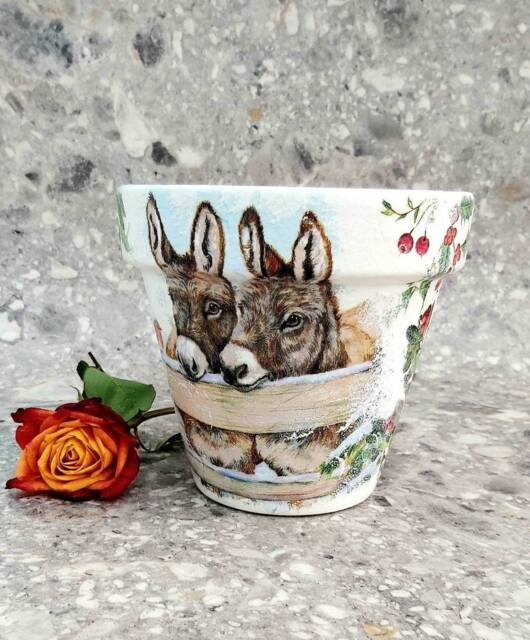 Donkey Plant Pot, 17 cm, Planter, Flower Pot, Decoupaged Terracotta ...
