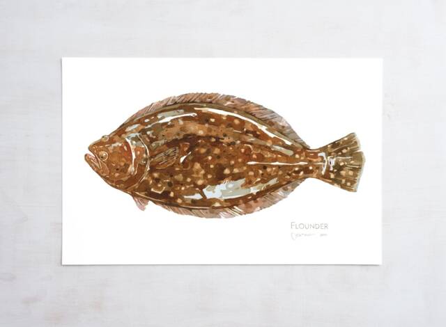 Flounder Watercolor Print, Nautical Fish Art Coastal Decor Fisherman ...