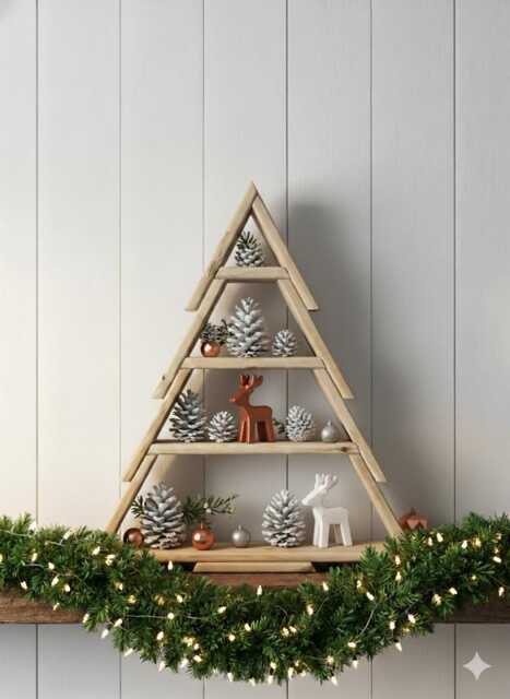 Wooden Christmas Tree, Shelf Display Finished in Swedish Redwood Timber ...