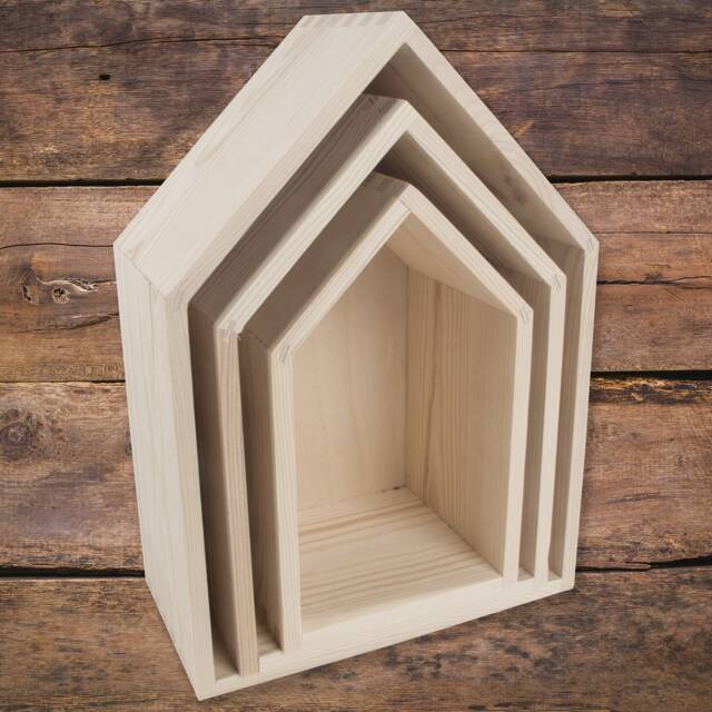 Pinewood House Shaped Floating Shelves - Wall-Mounted Shadow Box ...