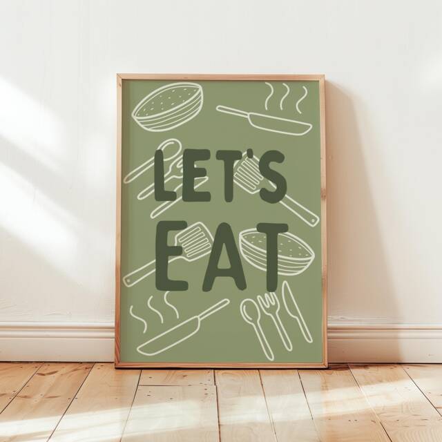 Let's Eat Print, Colourful Kitchen Wall Art, Dining Room Poster, Decor ...