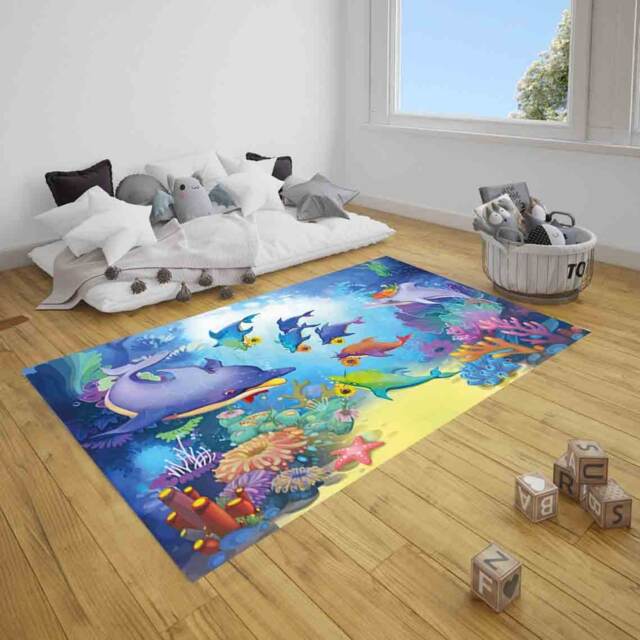 Dolphin, Blue Dolphin, Coastal Beach House Room Rug, Door Floor Mat ...