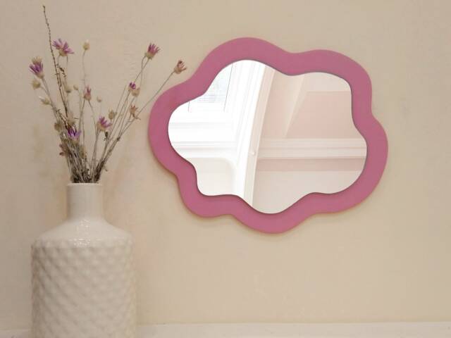 Boho Wall Decor Wiggle Cloud Mirror, Squiggle Pink Oval Wavy Mirror ...