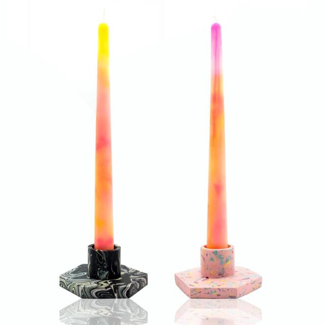 Sunset Marble Taper Candle, Coral Candles, Pink & Orange, Pastel Colourful Ombre Tie-Dye Vegan ...