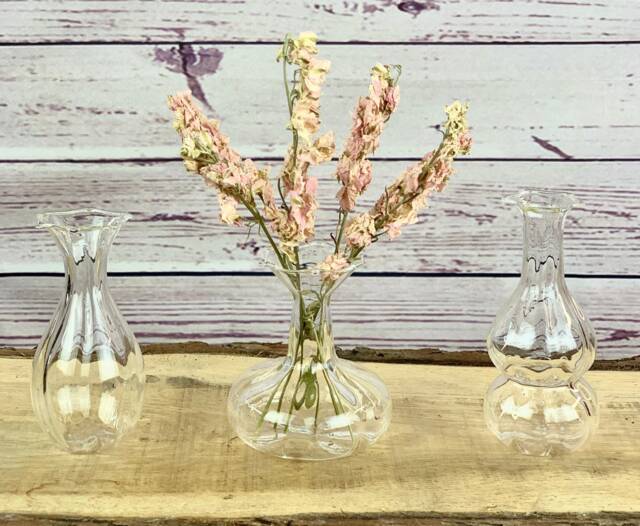 Victorian Style Delicate Clear Glass Mini Vases - 3 Intricate Designs ...