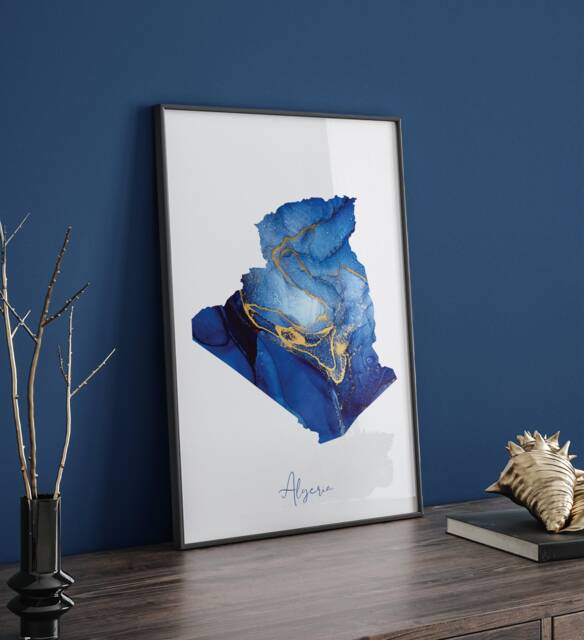 Algeria Map Blue & Gold Wall Art Print by Etsy | ufurnish.com