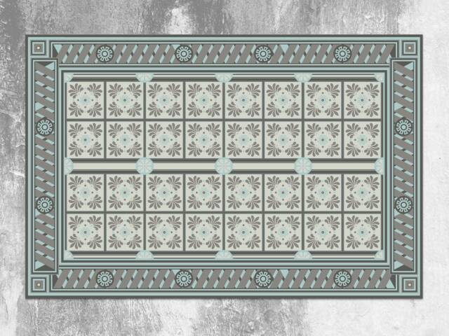 Retro Ornament Pastel Vinyl Mat, Blue Rug, Beige Linoleum Tile Floor ...