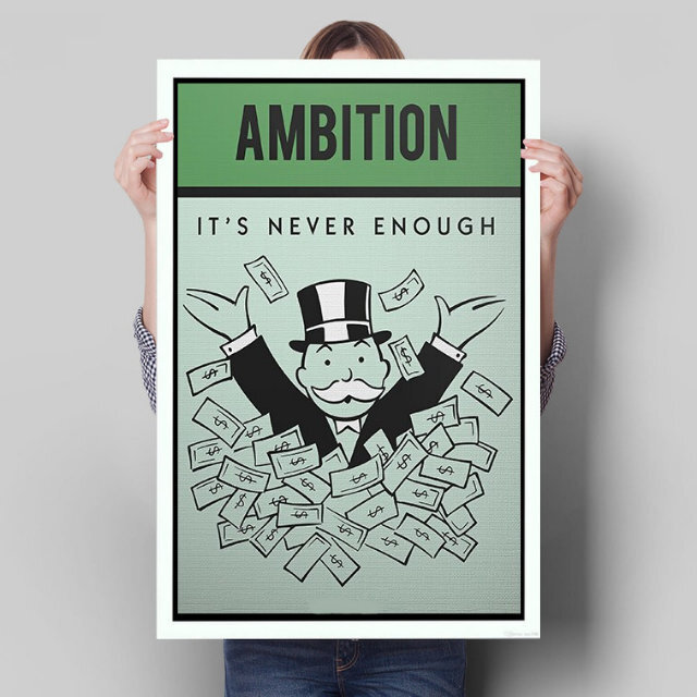 Ambition It's Never Enough Monopoly Canvas Painting -- Motivating Modern Wall Art Motivation by ...