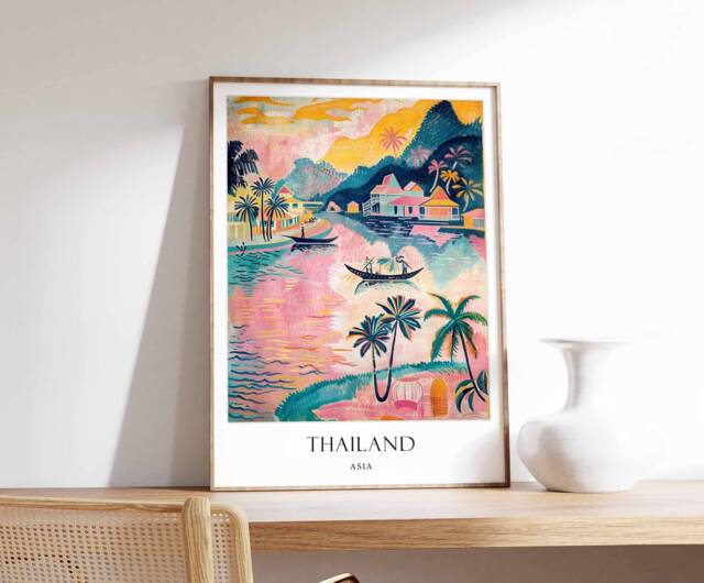 Thailand Poster, Southeast Asia Bangkok Phuket Asian Decor, Travel Wall ...