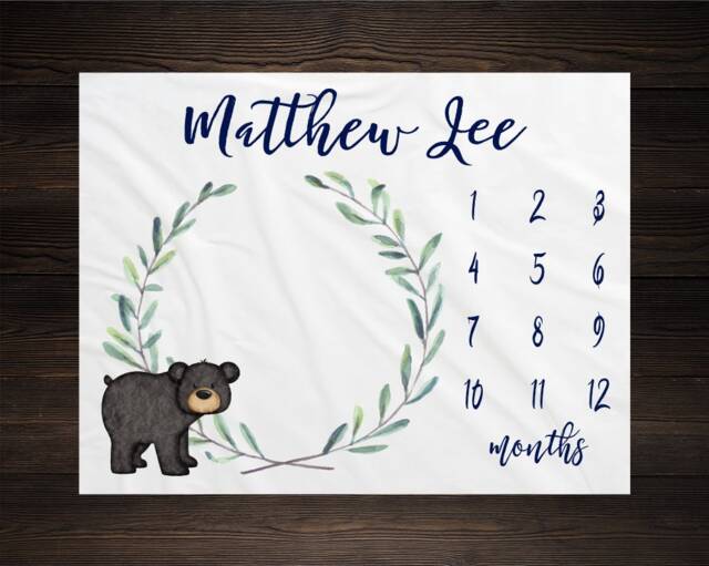 Woodland Milestone Blanket Monthly Growth Tracker Soft Fleece Bear Baby ...