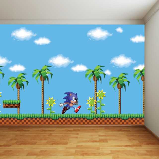 Sonic The Hedgehog Full Wall Mural - Pixel Running Through Game World ...