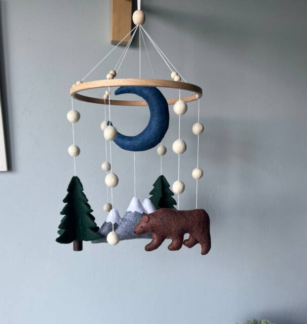 Forest Baby Mobile, Mountains & Trees Crib Green Floral Hanging ...