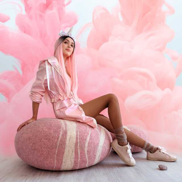 Pouf Stone, Wool Felted Ottoman & Footstool Model Pink Dream - Katsu by ...