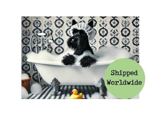 Scottie Dog in Bath Print - Scotty Picture Scottish Terrier Funny ...