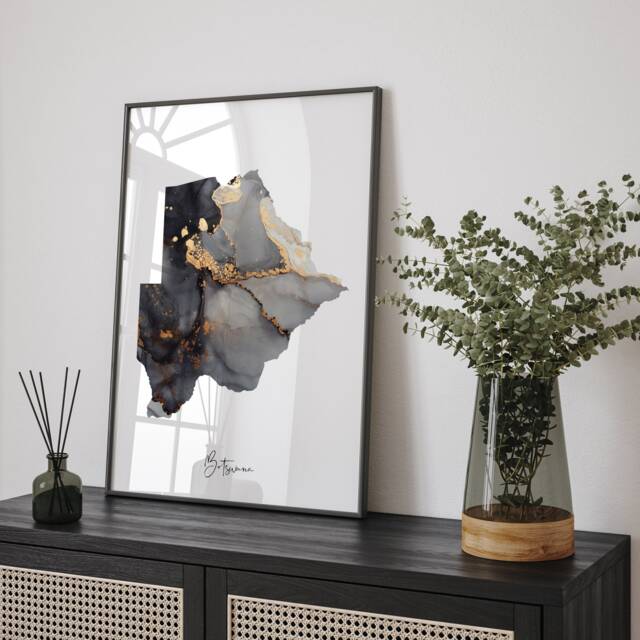 Botswana Map Black & Gold Wall Art Print [Ev] by Etsy | uFurnish.com