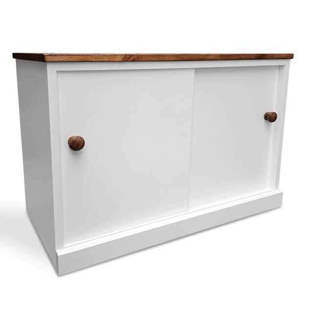 storage Cabinet Shoe Bench Cupboard With Sliding Doors & Rack ...