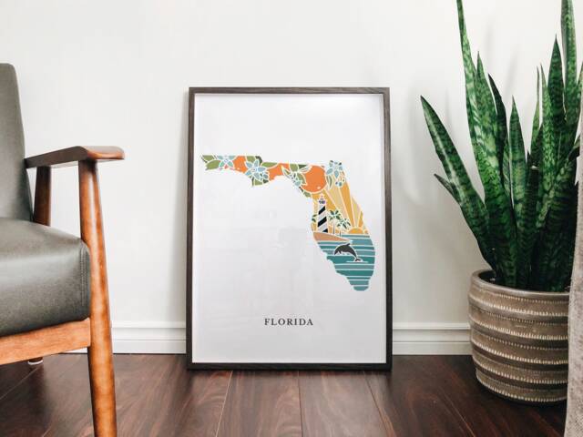 Florida Art Print - State Wall 5x7, 8x10, 11x14, 16x20 Archival Fl ...