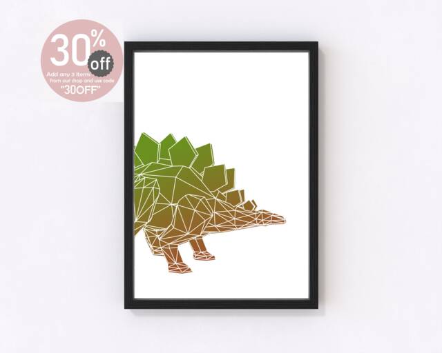 stegosaurus Geometric Green, Dinosaur, Dinosaur Wall Art, Print Nursery ...