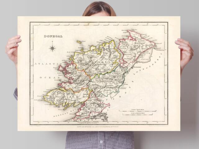 Donegal Map, Old Vintage Irish Print, County - Banagh Tirhugh Boylagh ...