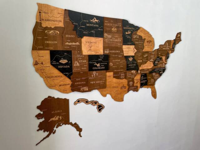 Extra Large 3D Us Map With States Borders, Names, Capitals, Wooden Wall ...