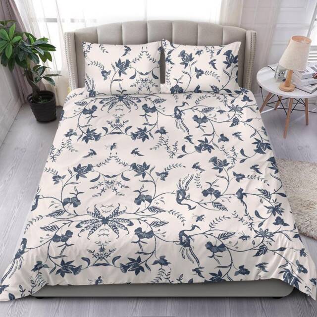 Lovely Blue Victorian Flowery Vines Bed Set Cover On White Background ...