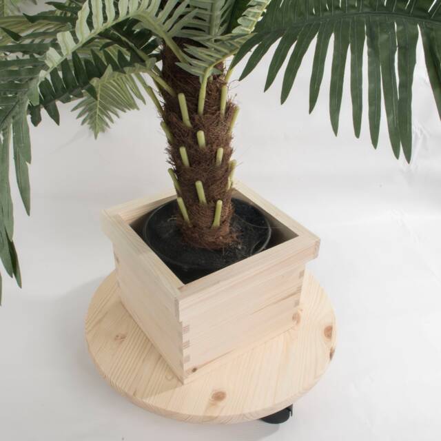 Wooden Round Pot Trolley Plant Stand - Flower Dolly Planter Caddy Mover ...