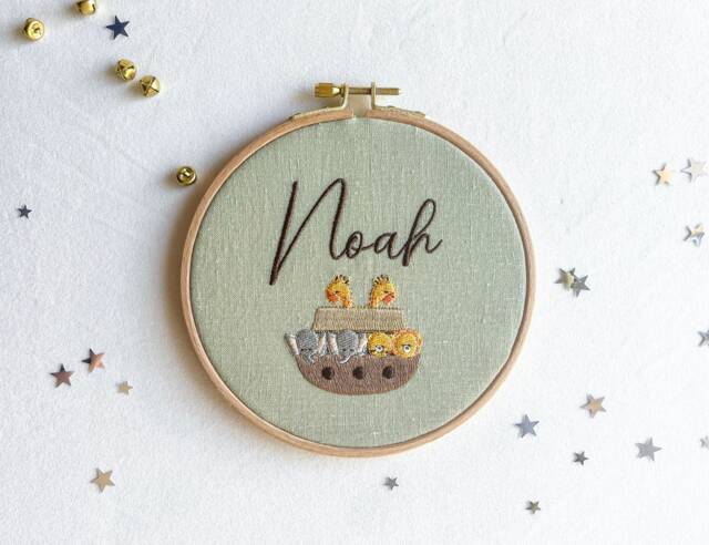 Noah's Ark Embroidered Baby Name Sign, Fabric Jungle Animal Nursery ...