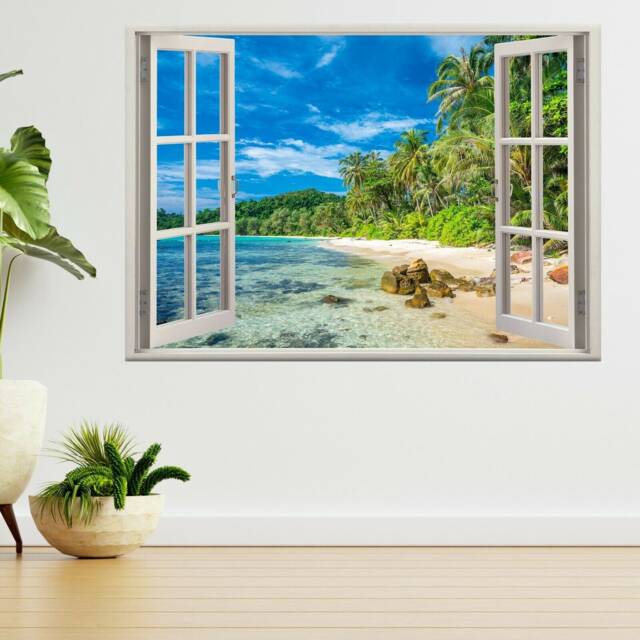 Beautiful Tropical Island Beach 3D Window View Wall Sticker Poster ...