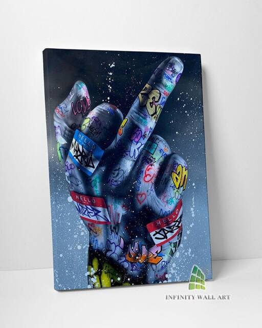 Graffiti Rude Middle Finger Canvas Art Wall Print Picture Banksy Style ...