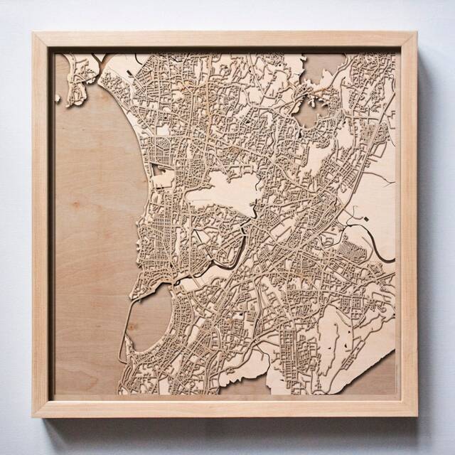 Mumbai Wooden Map - Laser Cut Wood Streets City Maps 3D Framed Minimal ...