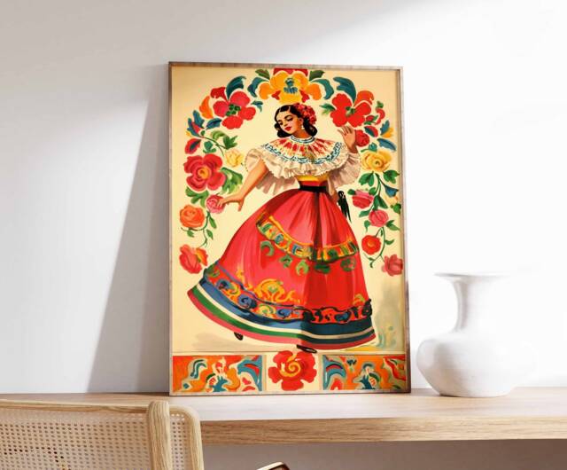 Vintage Mexican Poster, Prints, Decor, Traditional Latin Floral Print ...