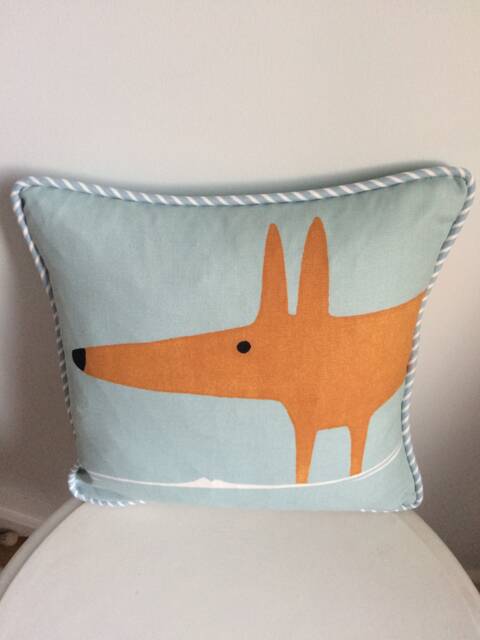 "Scion Mr Fox Piped Cushion Cover Designer Made To Order Sky/Paprika ...