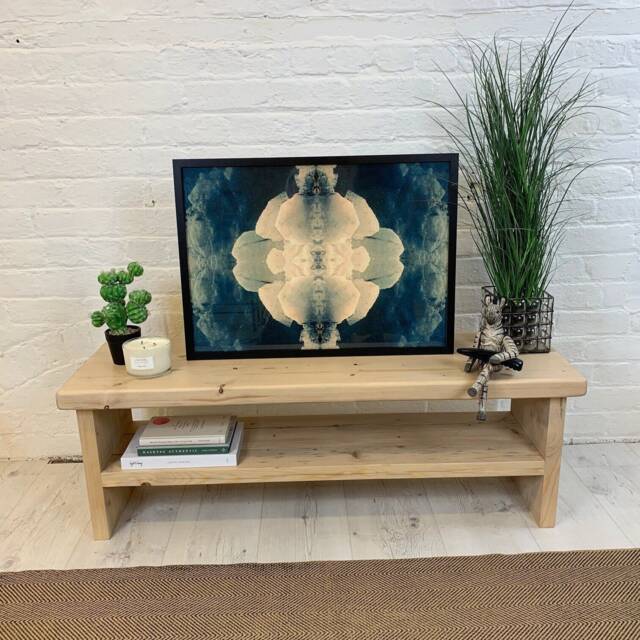 Rustic Solid Wood Open Shelf Tv Unit. Stand Table With Lower Shelf ...