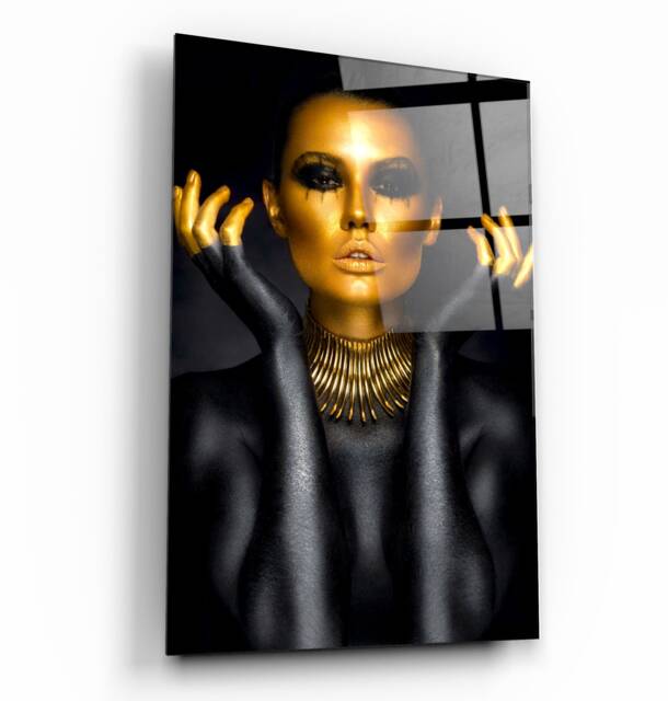 Golden Face - Tempered Glass Printing Wall Art-Glass Art Home ...