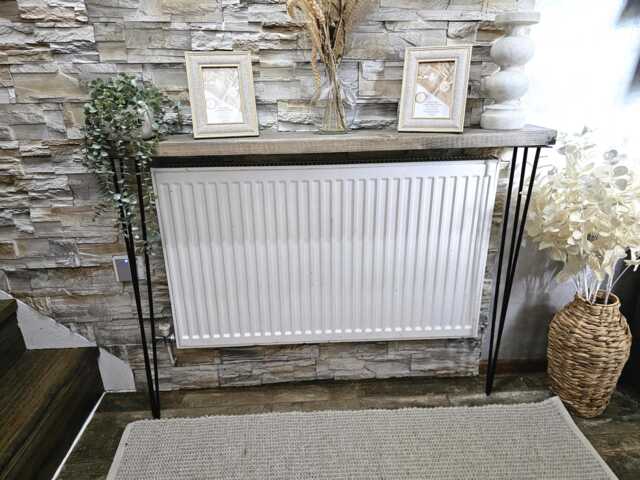 Narrow Console Table Radiator Shelf - Rustic Cover With Hairpin Legs ...